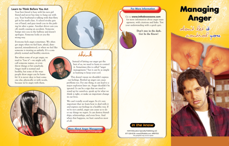 Managing Anger Pamphlet - Don't Let it Control You | Prevention Resource