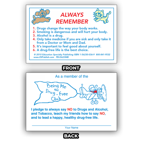 “Being Me and Drug-Free!” Pledge Card | Prevention and Treatment ...