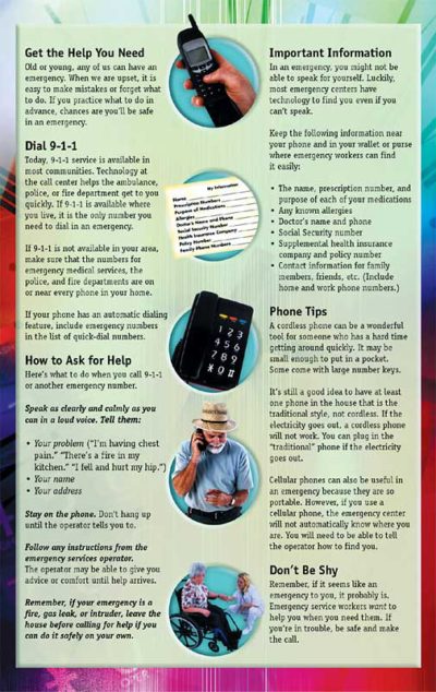 "9-1-1 Emergency Help for Seniors" Pamphlets | Prevention and Treatment ...