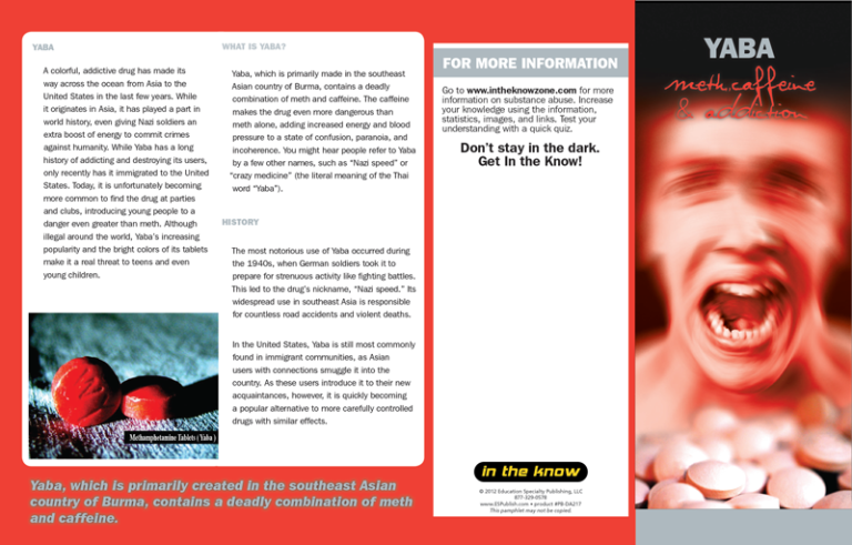 Yaba: Meth, Caffeine & Addiction Pamphlet | Prevention Resources