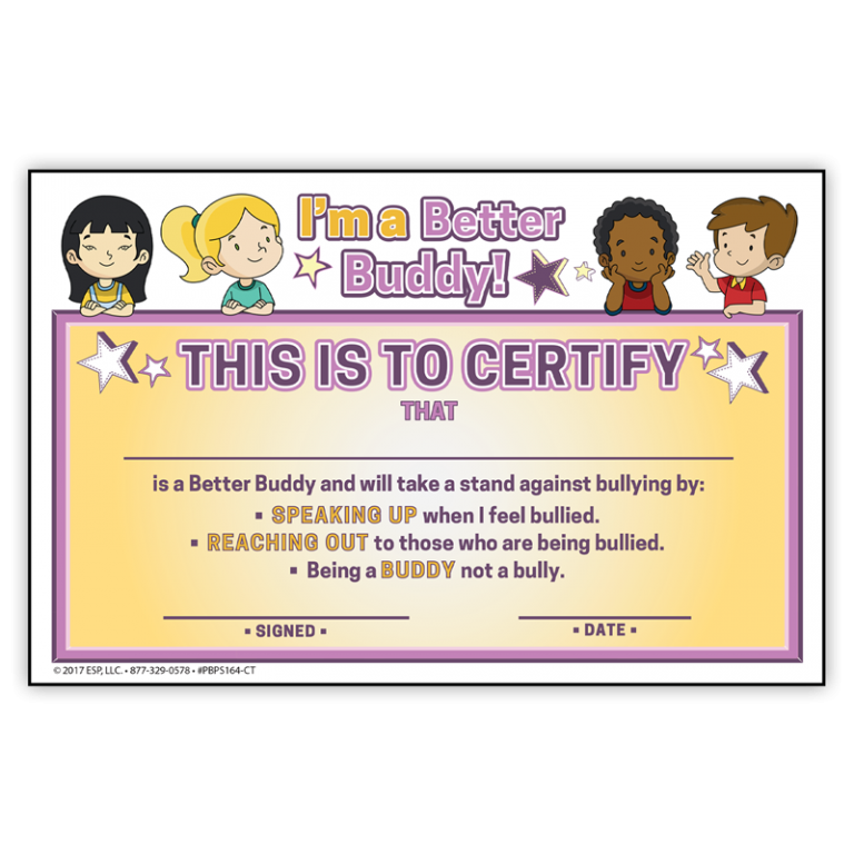 Bullying Prevention Certificate | Be a Better Buddy! Not a Bully | PTR ...