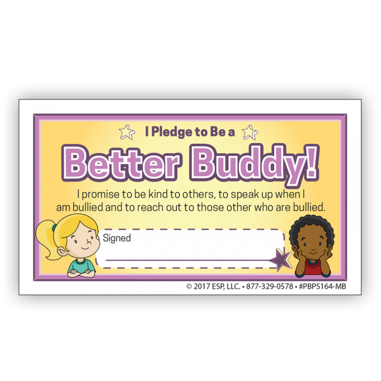 Bullying Prevention Pledge Cards | Be a Better Buddy! | PTR Press