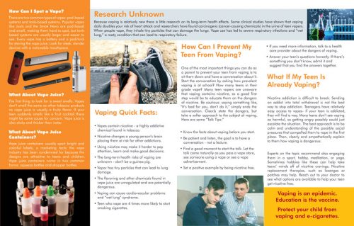 A Parent's Guide to Vaping Pamphlet | Prevention & Treatment Resources