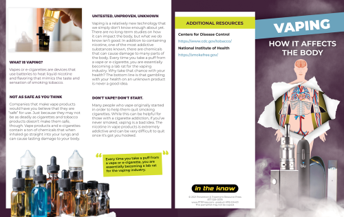 How Vaping Affects The Body Pamphlet | Prevention Treatment Resources