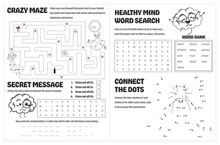 "Healthy Mind, Happy Me! Be Drug-Free!" Activity Sheets
