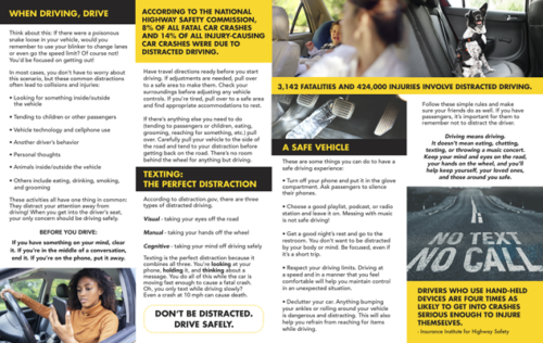 Distracted Driving Pamphlet: Road Safety Brochures