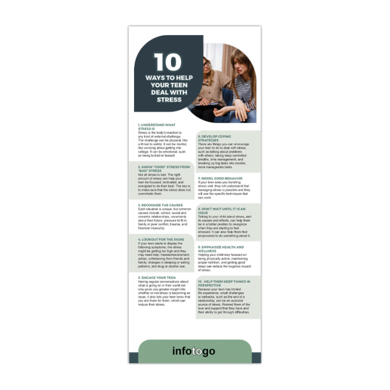 10 Ways to Help Your Teen Deal with Stress Rack Cards